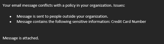 Your email message conflicts with a policy in your Organisation ...